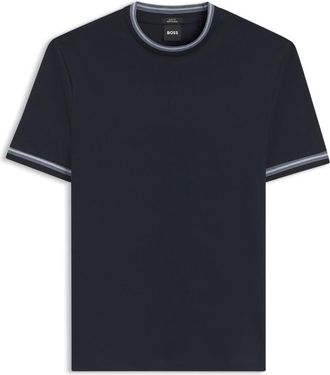 HUGO BOSS T-Shirt aus merzerisierter Baumwolle mit Kontrastbündchen, Slim Fit in