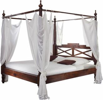 Massivmoebel24 Lit à baldaquin 140x200 Acacia laqué Nougat oxford 244