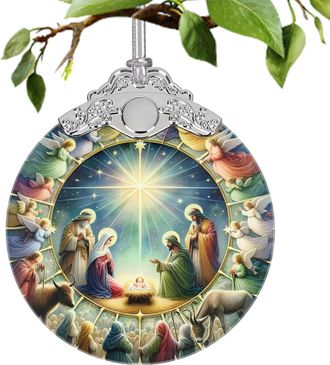 Generic Weihnachtsanh&auml;nger mit Krippe, Anh&auml;nger mit Krippenhaken - Geburt Weihnachten Anh&auml;nger Krippe Segen Acryl Anh&auml;nger | Jesus Runde Weihnachtsschmuck f&uuml;r