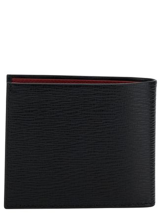 Ferragamo Mens Wallet Revival Hammered Leather, Black Calf Leather