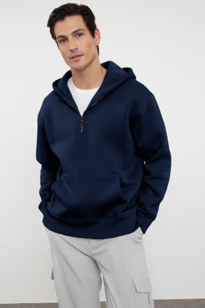 Trendyol MAN Herren Dunkelblau Einfarbig Lang Oversize Sweatshirts