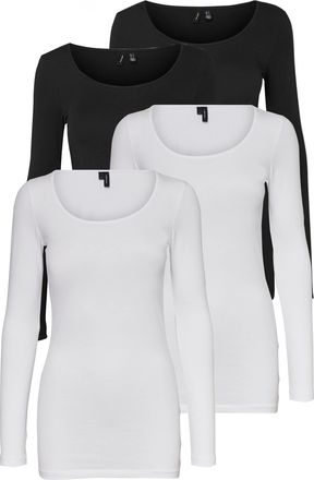 Vero Moda Damen VMMAXI My LS Soft Long U-Neck 4 Pack, Black/Black + Bright White + B, XS
