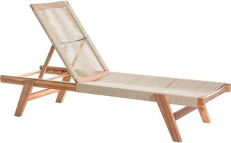 Beliani Beliani - Gartenliege Beige aus Akazienholz mit Seilgeflecht Verstellbare R&uuml;ckenlehne Sonnenliege Liegestuhl Outdoor Gartenm&ouml;bel