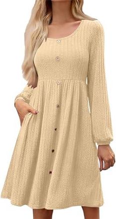 Generic Robe en tricot &agrave; manches longues pour femme - Longueur genou - Robe dautomne tendance - Robe d&eacute;t&eacute; 2025 - Robe maxi &eacute;paules d&eacute;nud&eacute;es, Jaune clair., XXL