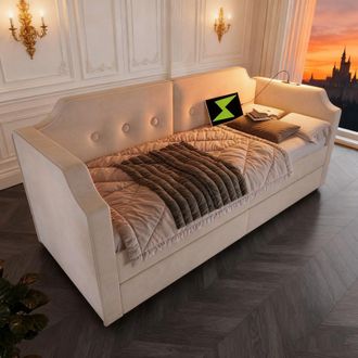 Generic Multifunktionales Sofabett mit USB-Leselicht und Stauraum, 90x200 cm Polsterbett als Tagesbett, Kinderbett und Jugendbett mit Holzlattenrost in Samt B