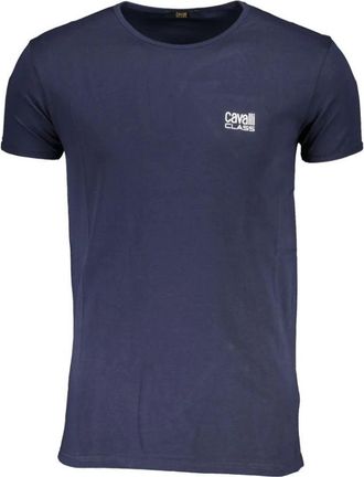 Cavalli Blau Baumwolle Bedruckt Logo T-Shirt - - Tops - Herren - Blau - XL