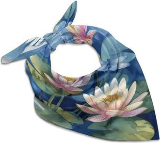 Generic Lotus Libellule Écharpe carrée en soie légère pour homme et femme Motif aquarelle, multicolore, 60x60cm