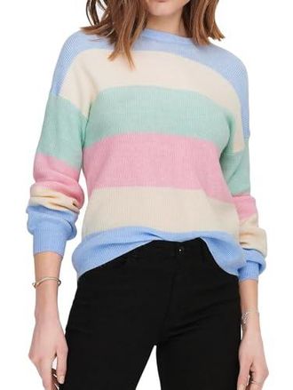 Only ONLATIA L/S Stripe Pullover KNT Noos Pull en Tricot, Kentucky Blue/Rayures : Whitecap Mel/Surf SP Mel/Light P Mel, XS Femme