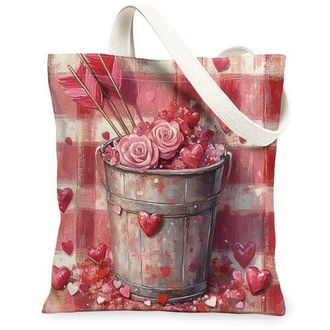 Generic Sacs fourre-tout r&eacute;utilisables en toile pour la Saint-Valentin, motif floral et coeur, sacs d&eacute;picerie, l&eacute;gers et lavables pour lext&eacute;rieur, les voyages