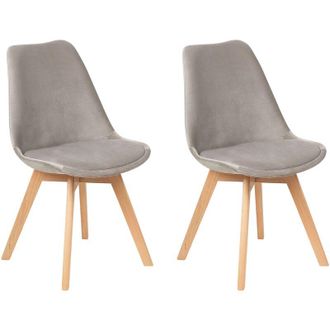 Beliani Esszimmerstuhl 2er Set Taupe Samtstoff Retro Modern mit Hellen Holzbeinen Schlafzimmer Büro Wohnzimmer Esszimmer Flur Ausstattung Sitzmöbel