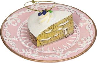 HD Collection Christbaumschmuck 9,5cm Keramik - Kuchenstück Figur zum Aufhängen - handbemalt & mit Glitzer - Weihnachtsbaum Anhänger für Weihnachten - Christbaumanh