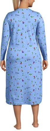 Lands End Wadenlanges Langarm-Nachthemd aus Baumwolle, Damen, Größe:56-58 plus, Blau, Baumwolle, by Lands End