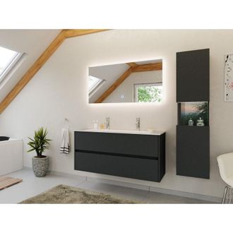 Magnolia Home Doppel-Badm&ouml;bel Set Taifun 3tlg. 120 cm mit LED Spiegel und Hochschrank Grafit