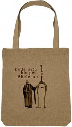 Fabulous Sac Shopping Tote Bag Aspect Lin - Dude with his pet Skeleton Planches Biologie Illustration Ancienne - Sac de Courses Toile Epaisse 360g Beige Nature