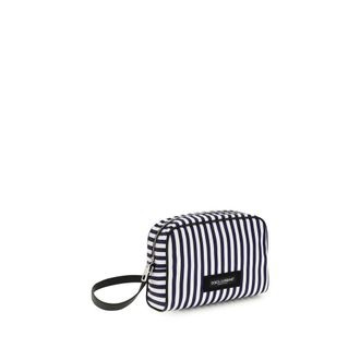 Dolce & Gabbana Mens Striped Cotton Poplin Clutch Navy Polyester Calf