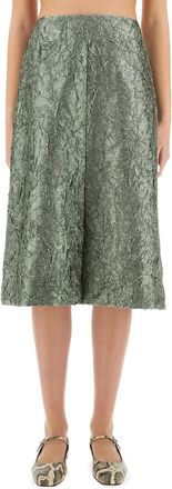 Dries Van Noten Ruched Satin Midi Skirt - Green