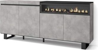 Skraut Home | Sideboard, Highboard | Kommode, Komodenschrank | 200x87x35cm | 4 T&uuml;ren | Elektrokamin. Ma&szlig;e | Industriedesign | Moderner Stil | Zement