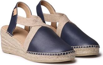Toni Pons Tundra Espadrilles pour femme en cuir avec talon compens&eacute; et &eacute;lastiques con&ccedil;ues pour un ajustement plus large, bleu marine, 37 EU
