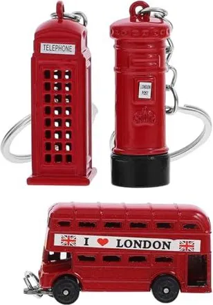 Luxshiny Porte-Cl&eacute;s Bus et Bo&icirc;te aux Lettres Uk, Lot de 3 Pi&egrave;ces Cabine T&eacute;l&eacute;phonique, Breloques M&eacute;tal pour T&eacute;l&eacute;phone Portable et D&eacute;cor Voyage