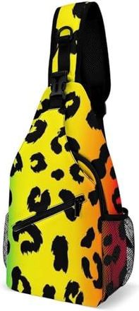 Generic Multifonction Sacoche Porté épaule Imprimé léopard guépard coloré Rainbow Sac De Poitrine Polyester,Casual Sac DEpaule pour Camping Cyclisme école