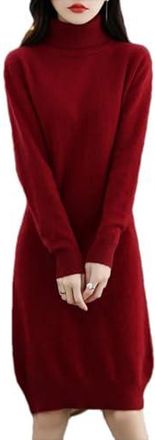 Generic Robe Longue en Laine À Col Montant pour Femme - Pull Slim, Pull en Laine Tricoté