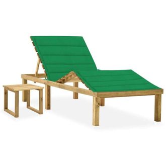 vidaXL Chaise longue de jardin avec table et coussin Pin impr&eacute;gn&eacute;