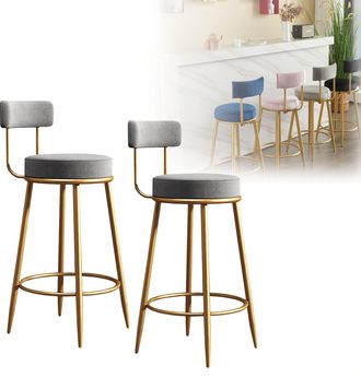 Generic 2er-Set Tresenhocker, hohe Barhocker, 65 cm Sitzh&ouml;he, weiche R&uuml;ckenlehne und Metallbeine