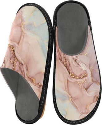 HMZXZ Pantoufles de luxe en marbre abstrait pour homme et femme, rose doré marbré pour la maison, la chambre à coucher, le voyage, multicolore, 44/46 EU