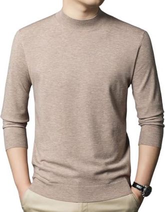 Generic Pull col roul&eacute; Slim fit &agrave; Manches Longues pour Homme, l&eacute;ger, en Tricot, Demi-col, d&eacute;contract&eacute;, Tenue Quotidienne, Camel, Taille 4XL