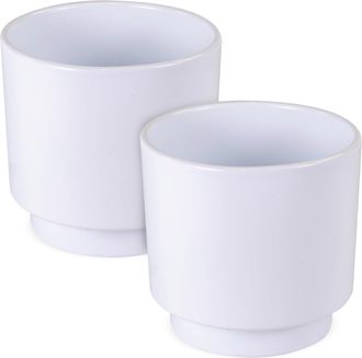 Matches 21 Blumentöpfe 2er Set aus Keramik in Ø 13 x 12 cm in Weiß - Zeitlose Übertöpfe mit Fuß