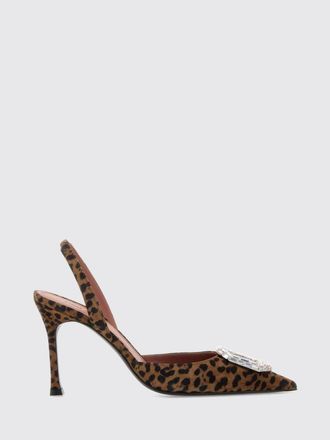Amina Muaddi Escarpins slingback Camelia en daim &agrave; imprim&eacute; animal avec boucle bijou