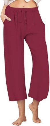 Generic Pantalon en coton et lin pour femme - Jambe large - Pantalon de plage d&eacute;t&eacute; confortable - Pantalon de yoga Palazzo - XIYU26096, bordeaux, 3XL