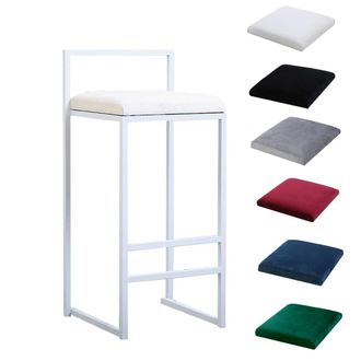 Generic Schwarzer Barhocker Aus Metall mit Samtsitz, Fu&szlig;st&uuml;tze und Hoher R&uuml;ckenlehne - Wei&szlig;e Beine - f&uuml;r K&uuml;che, Bistro, Caf&eacute;, Kneipe - Maximale Belastbarkeit 