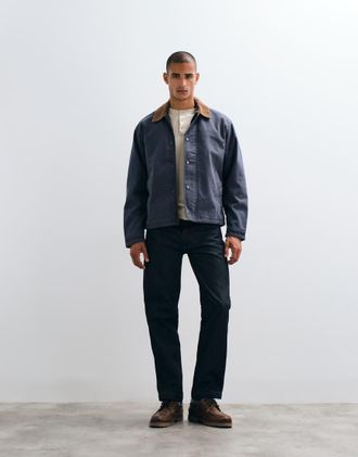 Abercrombie & Fitch Canvas-Arbeitsjacke mit Rei&szlig;verschluss in Marineblau