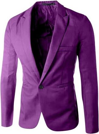 Generic Blazer à un bouton pour homme - Manches longues - Veste de costume formelle avec poches - Coupe ajustée - Manteau simple boutonnage, Blazer violet pou