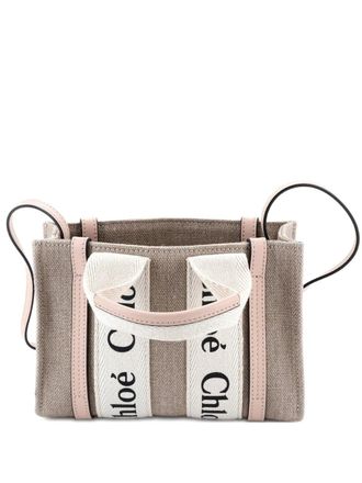 Chlo&eacute; sac cabas Woody Convertible en toile avec cuir format mini - Tons neutres