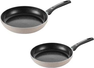 Ballarini Ledro Bratpfannen-Set 2-tlg (24 cm + 28 cm), Aluminium, Beige, Induktionsgeeignet, Keramik-Antihaftbeschichtung, Thermopoint, Made in Italy, Beige
