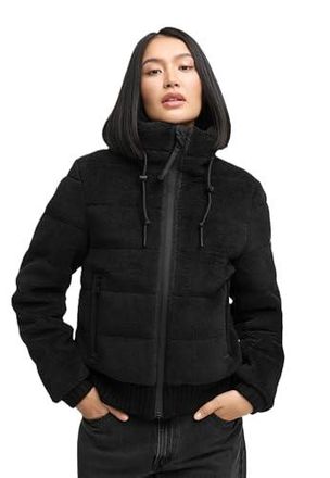 Navahoo Veste dhiver pour femme (XS-XXL) - Polaire en peluche, col haut, poignets c&ocirc;tel&eacute;s &eacute;lastiques - N093, Noir, S