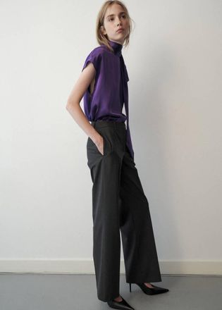 Mango Bluse aus 100 % Seide mit Schleifenkragen violett - Damen - S - MANGO