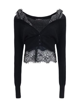 Ermanno Scervino Womens Cashmere Lace Cardigan Black (capra Hircus) Sweater