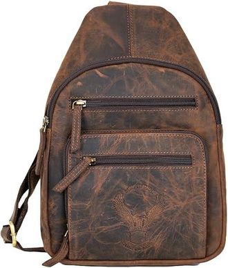 MDM Sac à dos à bandoulière pour homme en cuir véritable - Petit sac à bandoulière vintage pour les loisirs, gaufrage aigle, marron, Mittelgroße