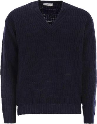 Pantaloni Torino Homme, Pulls, Bleu, Taille: M Pull en maille textur&eacute;e &agrave; col en V