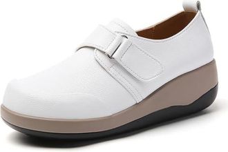 Generic Chaussures de marche orthopédiques compensées pour femme avec aspect cerceau Confortables Bout rond Plateforme Chaussures de travail décontractées, bl