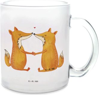 Mr. & Mrs. Panda Teetasse F&uuml;chse Liebe - Geschenk, Fuchs, Partner, Ehefrau, Freund, Ehe, Verlobte, Tasse mit Henkel, Teetasse aus Glas, Teeglas