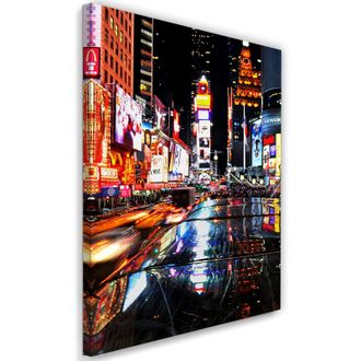 Feeby Vlies Leinwandbild New York Times Square Nacht 40x60 cm Wanddeko Design Kunstdruck Zimmerdeko Bilderwand Neon Berühmt Beleuchtung Stadt Violett