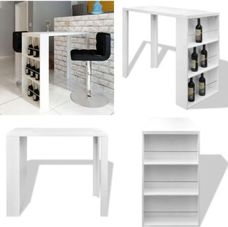 vidaXL Bartisch mit Weinregal MDF Hochglanz Weiß - Bartisch - Esstisch - Kücheninsel - Wohnzimmertisch - Weißer Tisch - Home & Living