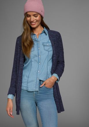 Kangaroos Strickjacke KANGAROOS, Damen, Gr. 32/34, wei&szlig; (navy, wei&szlig;, meliert), Strick, Obermaterial: 50% Baumwolle, 50% Polyacryl, meliert, figurumspielend h&uuml;ft