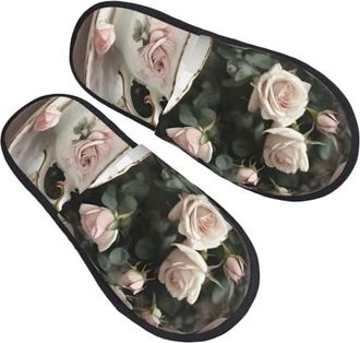 Generic Tasses &Agrave; Th&eacute; &Agrave; Roses Style Romantique Shabby Chic Unisexe Slippers Respirantes Chaussons L&eacute;g&egrave;res Pantoufles Pour Ext&eacute;rieur Automne Int&eacute;rieur M