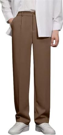 Generic Pantalon chino pour homme, coupe droite, grande taille, pantalon habillé décontracté taille haute, pantalon uni, marron, 4XL