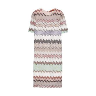 Missoni Femme, Robes, Multicolore, Taille: 40 FR Robe Courte en Tricot Zigzag &agrave; Manches Courtes